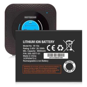 w-10a battery, 6800mah high capacity li-ion replacement battery for mr1100 at&t nighthawk m1 lte mobile hotspot route