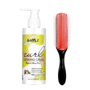 curl defining cream - curling perfection for wavy hair, anti-frizz hair smoothing cream to define all natural curl types and textures with 9 row brush