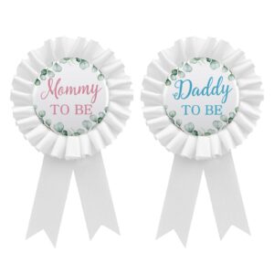 2pcs mom and dad to be pin,gender reveal baby shower tinplate badge pin,oh baby green theme party decorations gifts,pink and blue