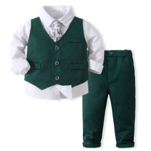 kimocat baby boy clothes outfit suit long sleeve gentleman tuxedo vest wedding birthday party suit (us, age, 2 years, green)