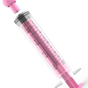 10 Pack 10ml Measurement Syringe with Cap, for Scientific Labs, Liquid Dispensing, Pet and Party Supplies(Pink, Catheter Tip)