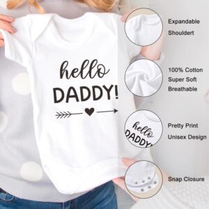 Pregnancy Announcement for Dad - Hello Daddy Baby Onesie, Baby Shoes, Pregnancy Test Keepsake Box, Pregnancy Reveal Card - Surprise Baby Announcement Gifts Set for Husband Partner