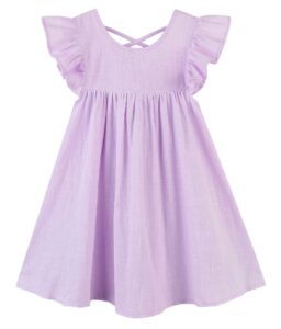 gsvibk baby girls linen cotton dress halter flutter sleeve casual dress toddler girl ruffle sleeve dress 686 lavender 90