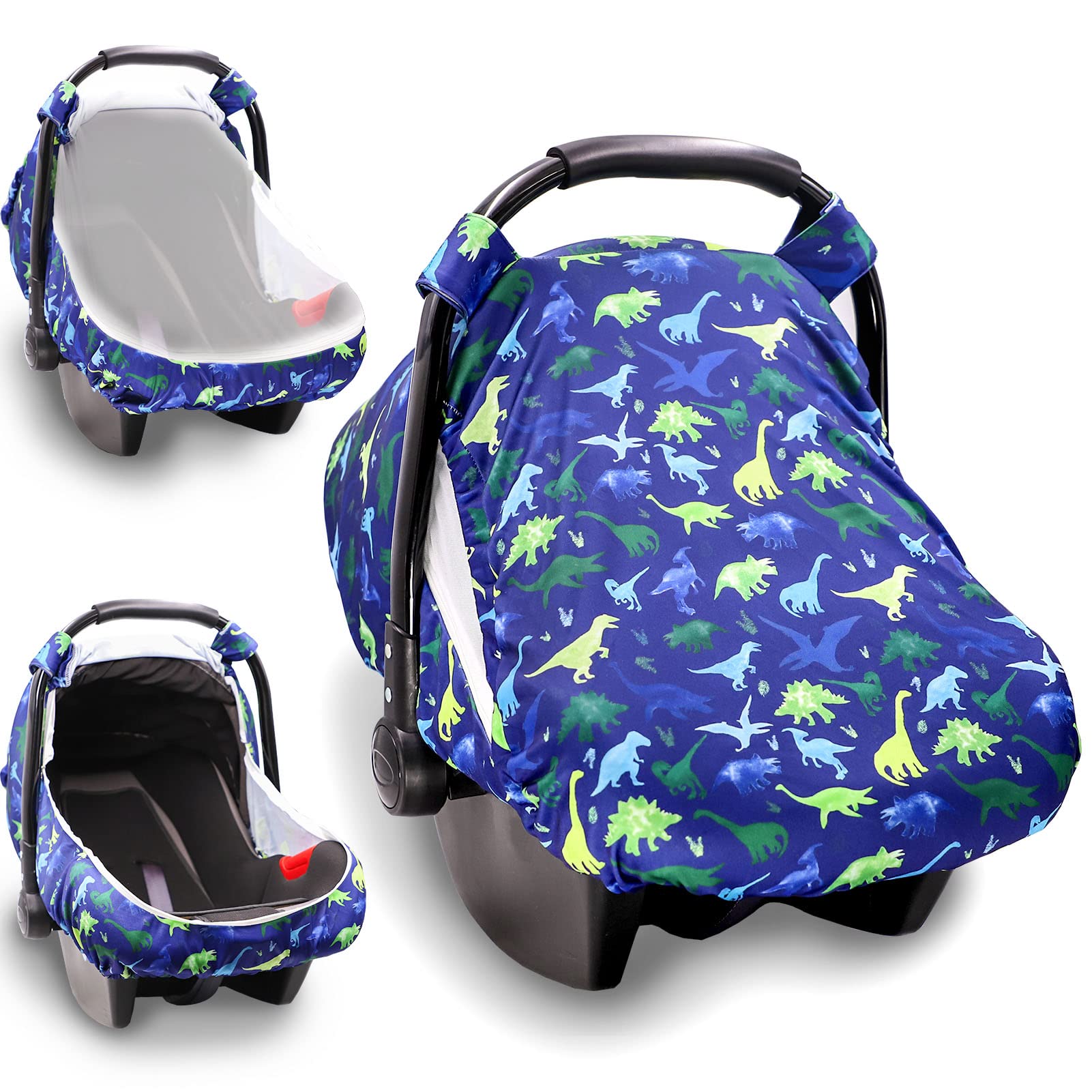 Car Seat Cover for Babies, Summer Cozy Cover, Privacy Carseat Canopy Protect Boys Girls, Breathable Comfortable, Dinosaur