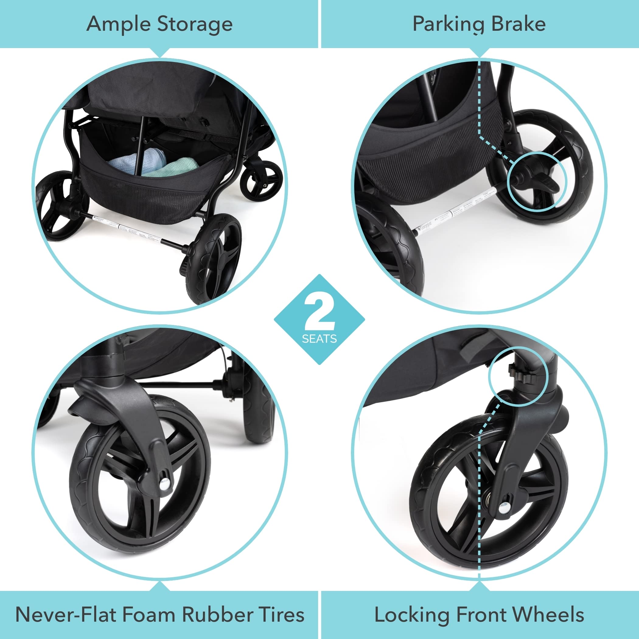 Gaggle by Foundations Roadster Duo Side by Side Double Stroller, Easy to Fold & Maneuver Lightweight Compact Stroller, Black