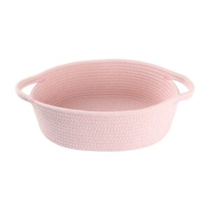 xuanguo small woven basket cute oval cotton rope gifts basket with handle empty baby wicker storage basket nursery box bin kids organizer cat dog toy basket easter basket light pink