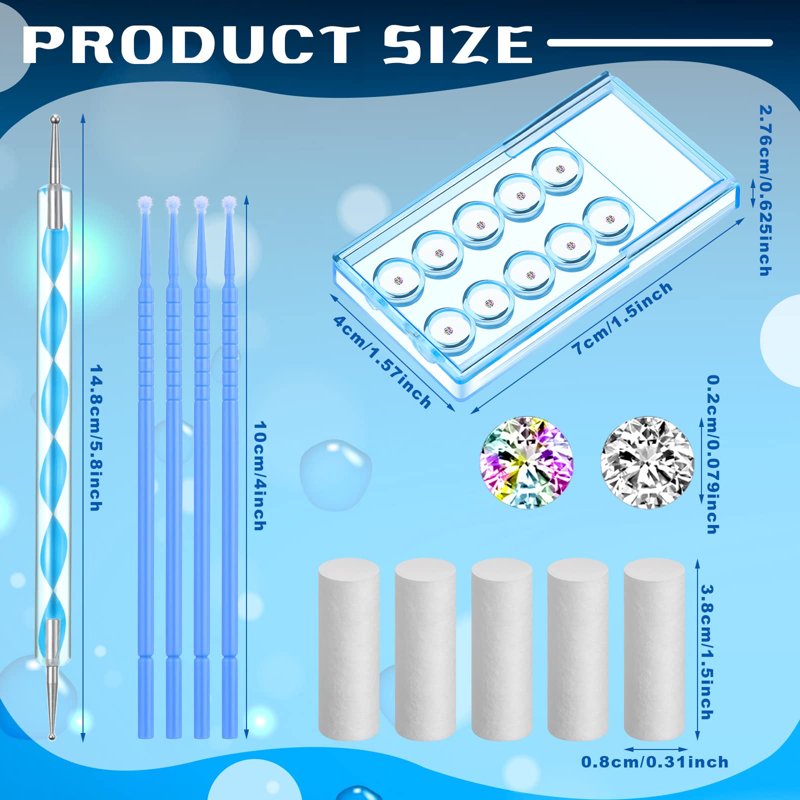 61 Pcs Tooth Gem Kit DIY Teeth Jewelry Dental Teeth Gems Reflective Teeth Diamonds Kit Artificial Crystal Tooth Ornaments Jewel with Applicator Sticks Dot Drill Pen Cotton Sticks(White,Colorful,Blue)