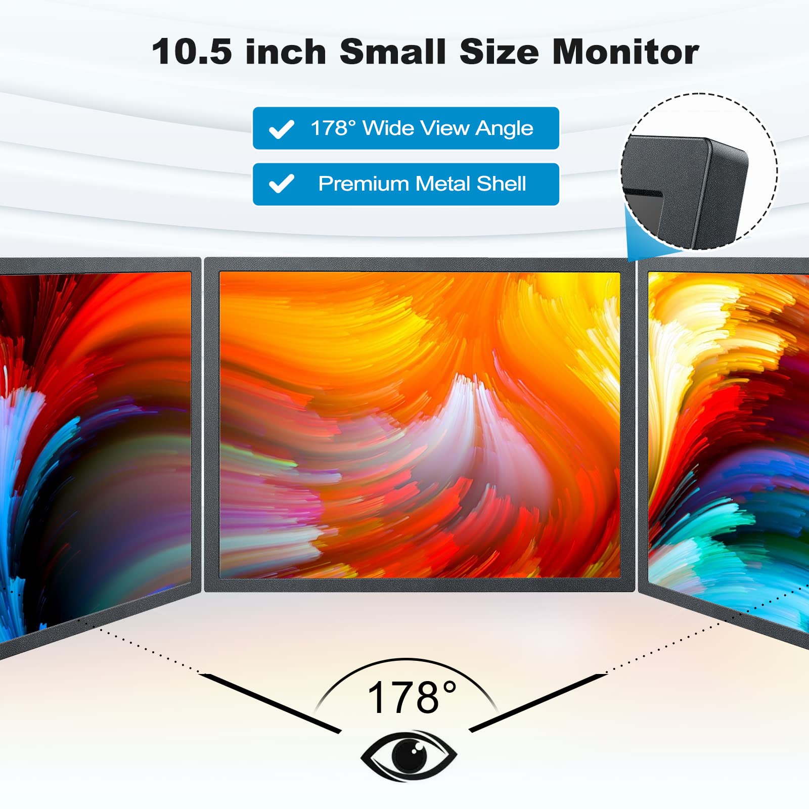 Miktver 10.5 inch Small Monitor, FHD IPS 1920x1280p HDMI Display Screen, Portable IPS Display for Gaming/Computer/CCTV Security Camera