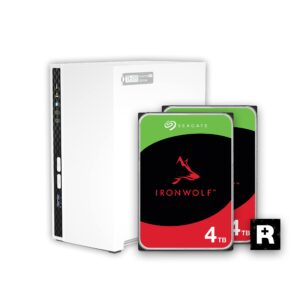 qnap 2 bay home nas with 4tb storage capacity, preconfigured raid 1 seagate ironwolf drives bundle, with 1gbe ports (ts-233-24s-us)