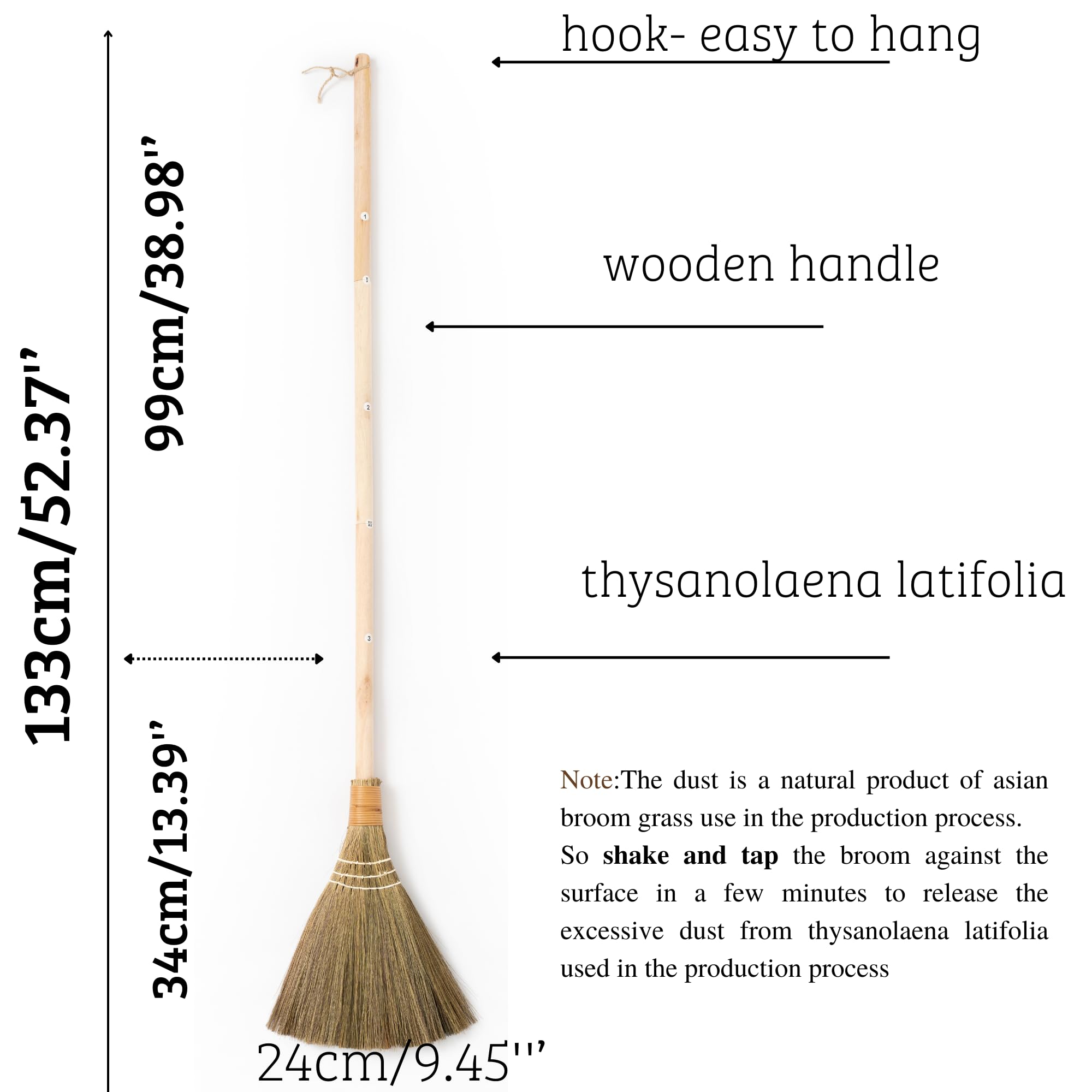 TTS For Home Handmade Whisk Sweeping Broom -Vietnamese Soft Straw Broom for Cleaning - Broom Decorative 9.45" Width,52.37" Length