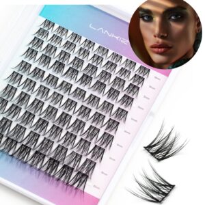 lankiz diy eyelash extension,lash clusters individual lash extensions, wide wsipy cluster, soft and lightweight 10-20mm mix resuale wide band cluster lashes for home use (hybrid)