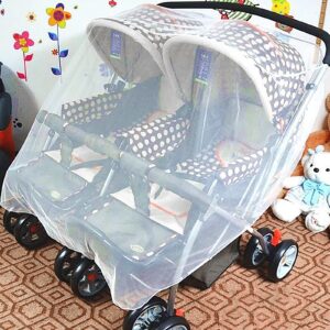 RUIXIA Twin Baby Stroller Full Cover Mosquito Netting Breathable Mesh Drawstring Mosquito Net for Infants Bassinet Cribs White for Twin Baby Stroller BABCOV Baby troller netting