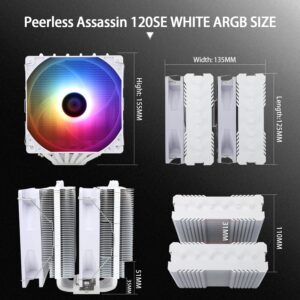 Thermalright Peerless Assassin 120 SE ARGB White CPU Air Cooler, 6 Heat Pipes Cpu cooler, Dual 120mm TL-C12CW-S PWM Fan, Aluminium Heatsink Cover, AGHP Technology, for AMD AM4/AM5 Intel 1700/115X/1200