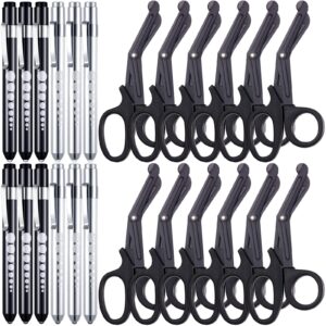 chumia 24 pack trauma shears and pen light with pupil gauge, nurse accessories for work bandage scissors nurse scissors and led penlight reusable for nurse doctor nursing students supplies (black)