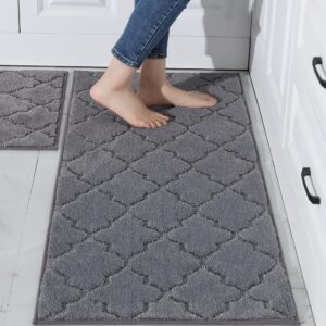 cosy homeer soft kitchen rugs [2 pcs] for in front of sink super absorbent kitchen floor mats and mats 20x30 inch/20x48 non-skid kitchen mat standing mat washable,polyester,grey