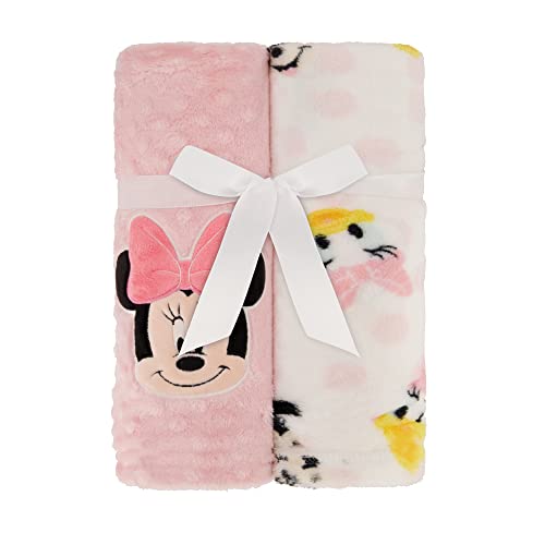 Disney 2-Pack Baby Blanket for Infants and Newborns, Plush Polka Dot Fleece Minnie Mouse Blanket, for Toddler Girls