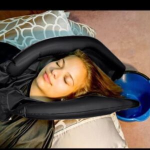 Inflatable Shampoo Funnel Cape for Washing Hair in Any Chair and Basin. Black Portable Tray Device to Use in Salon, at Home, Nursing Home or Hospital to Help Keep Clothes Dry! Pump Included!