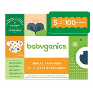 babyganics size 5, 100 count, absorbent, breathable, triple dry protection diapers