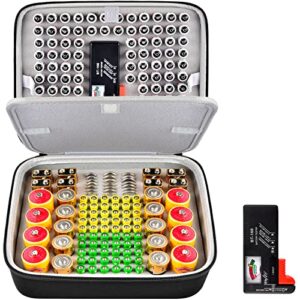 battery organizer storage case, 118+ batteries carrying holder container box double mesh pockets for aa aaa 9v c d with bt-168 battery tester (batteries are not included)