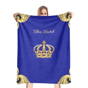 jewelry prince crown blue golden personalized baby blanket for girl boy soft warm newborn throw naps swaddle custom blanket 30x40 in