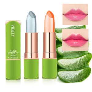 kaynest 2 packs aloe vera lipstick lips moisturizer long lasting nutritious lip balm magic temperature color change lip gloss (set-b)