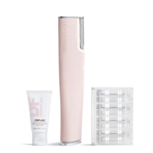 dermaflash luxe plus device, anti aging, exfoliation, hair removal, and dermaplaning tool with sonic edge technology and 4 weeks of treatment, blush