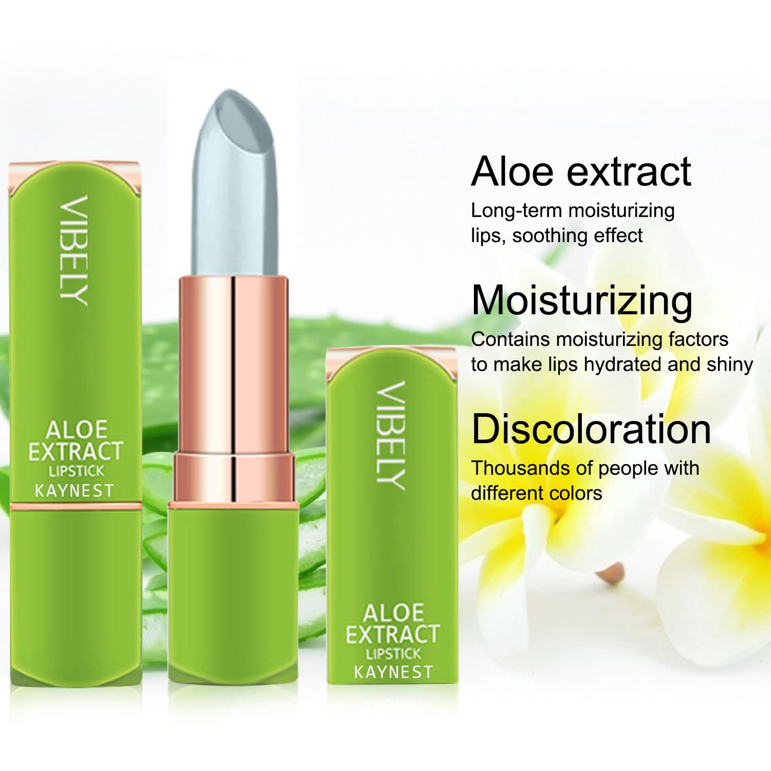 Kaynest 2 Packs Aloe Vera Lipstick Lips Moisturizer Long Lasting Nutritious Lip Balm Magic Temperature Color Change Lip Gloss (Set-B)