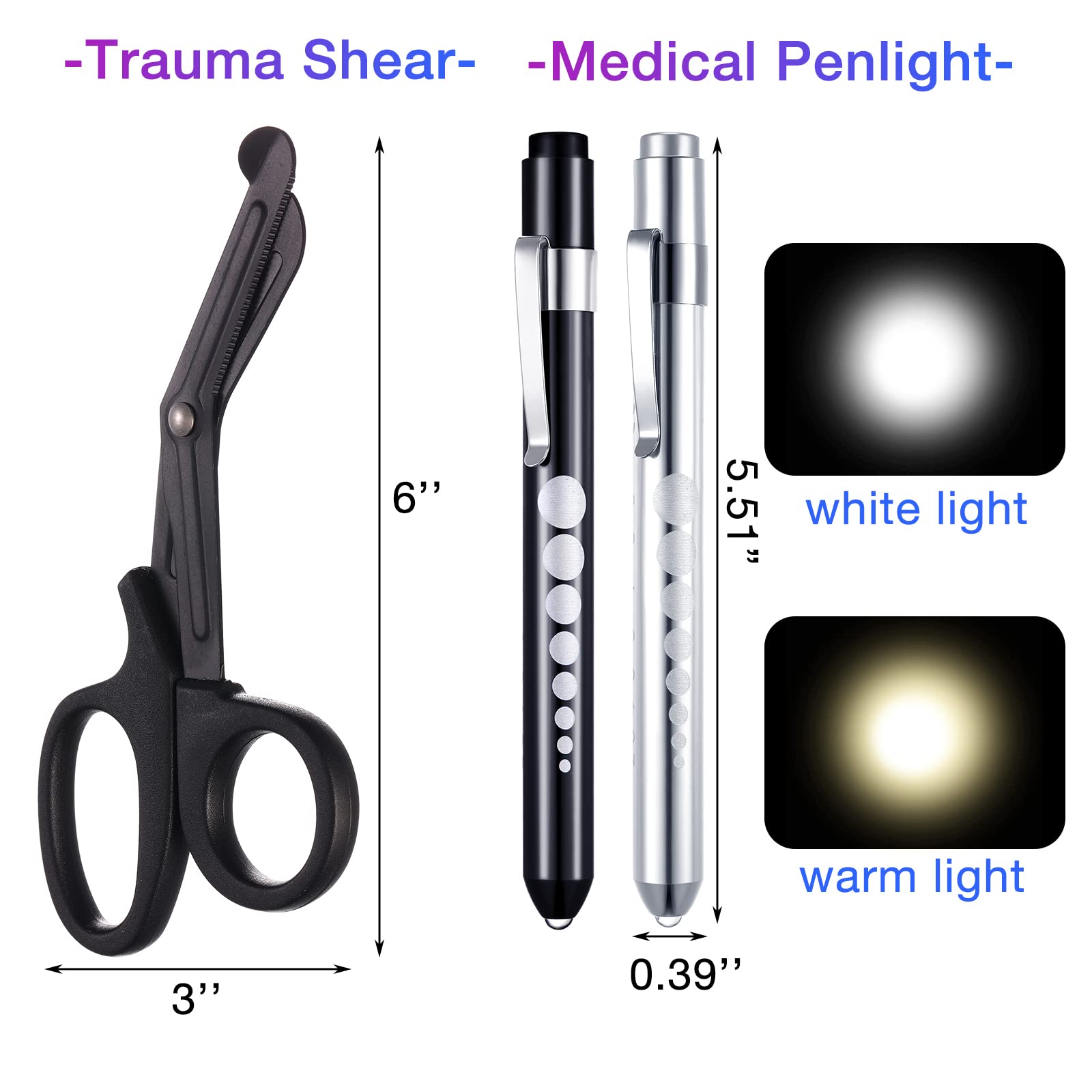 Chumia 24 Pack Trauma Shears and Pen Light with Pupil Gauge, Nurse Accessories for Work Bandage Scissors Nurse Scissors and LED Penlight Reusable for Nurse Doctor Nursing Students Supplies (Black)