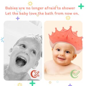 2PCS Crown Baby Shower Cap, Adjustable Baby Hair Washing Guard Bath Shield Visor Hat Eyes and Ears Head Protection Bath Shampoo Hat Waterproof Soft Silicone Shower Cap for Kids Toddler Red+Blue