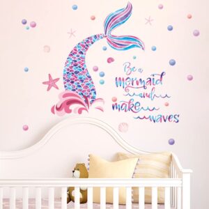 Runtoo Mermaid Wall Stickers for Girls Bedroom Kids Inspirational Quotes Wall Decals Bathroom Baby Nursery Wall Decor