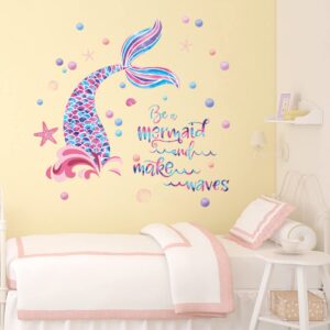 runtoo mermaid wall stickers for girls bedroom kids inspirational quotes wall decals bathroom baby nursery wall decor