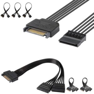 j&d 15 pin sata power cable bundle, 15 pin sata power extension cable and 15 pin sata power y splitter cable, male to female