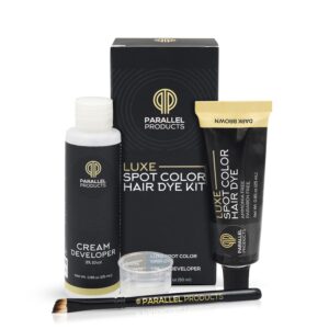 parallel products - luxe color (dark brown) - cream hair dye - 25ml - tint for professional spot coloring - with cream developer, mixing dish and application brush - covers grey hair - root touch up