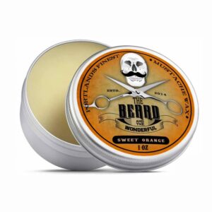 moustache and beard wax – 30ml – promotes facial hair growth with moisture resistant feature – ideal beard styling for men with all natural ingredients, strong hold, & orange scent wax