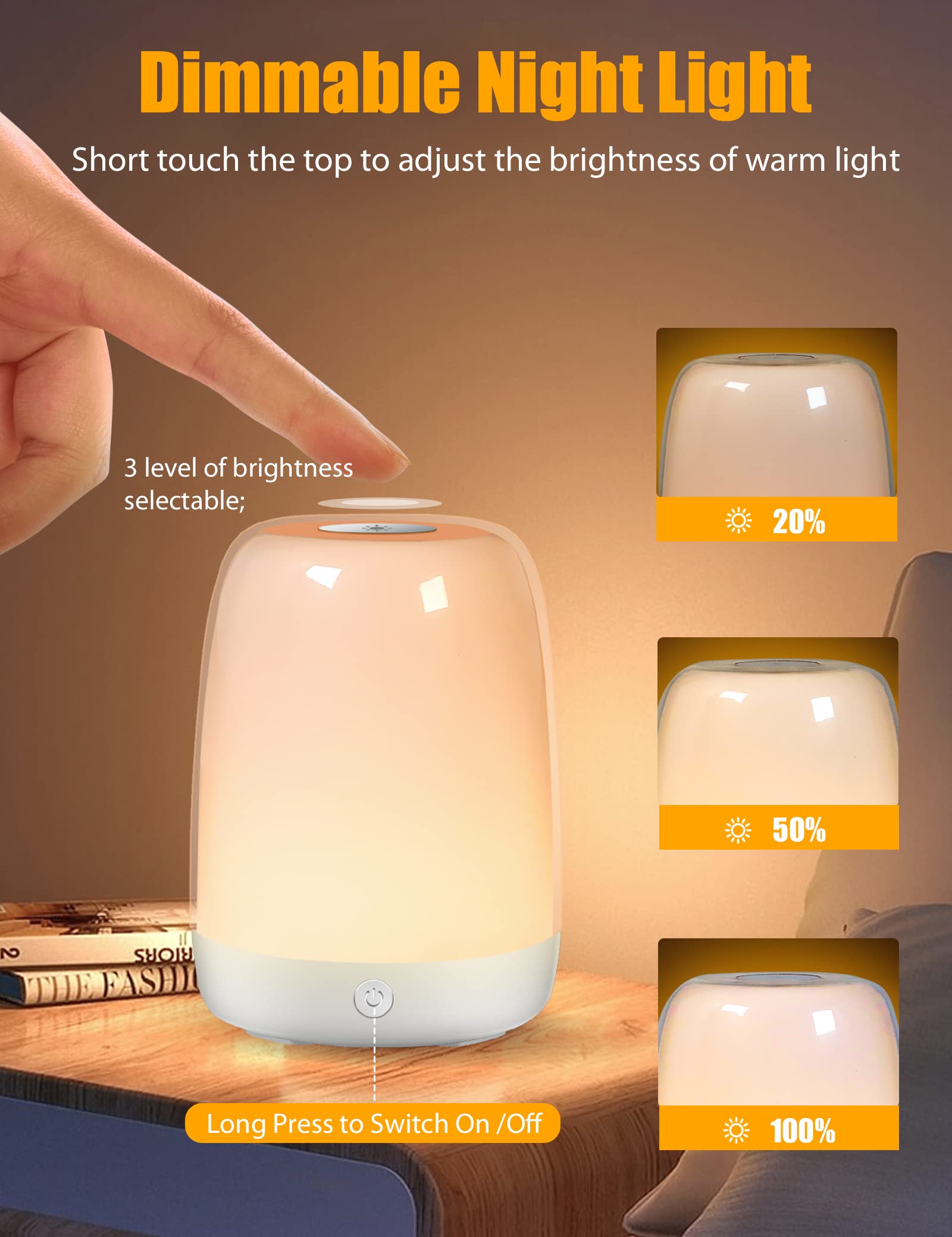 Night Light for Kids, Baby Night Light with Touch Control & Dimmable Warm Light, 5 Colors Changing Nursery Night Light, USB Rechargeable Bedside Lamp for Breastfeeding Toddlers Boys Girls Bedroom