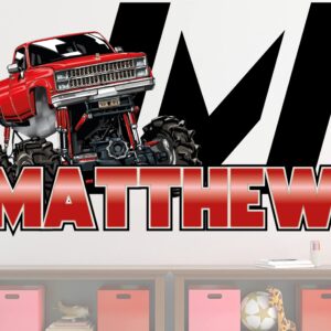 Personalized Monster Truck Wall Decals - Monster Truck Wall Stickers for Wall Decor - Monster Truck Room Decor for Boys - Monster Jam Wall Decals for Kids Bedroom - Customized Name Wall Decor