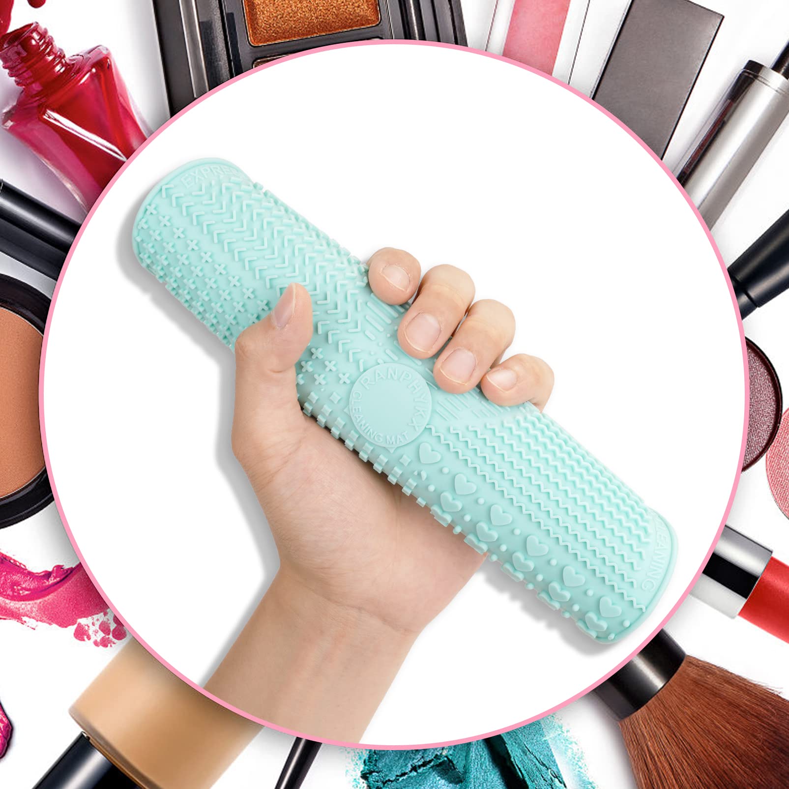 Makeup Brush Cleaner Mat Silicone Brush Cleaning Mat Big Size Make Up Brush Clean Pad with Suction Cup for Makeup Brush Cleaning (Green)