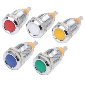 apiele indicator light 12mm 1/2" waterproof ip67 metal signal lamp 12v ac/dc led pilot dash lamp concave head red green blue yellow white 5 pcs for car truck boat (multi-colored, 12mm)