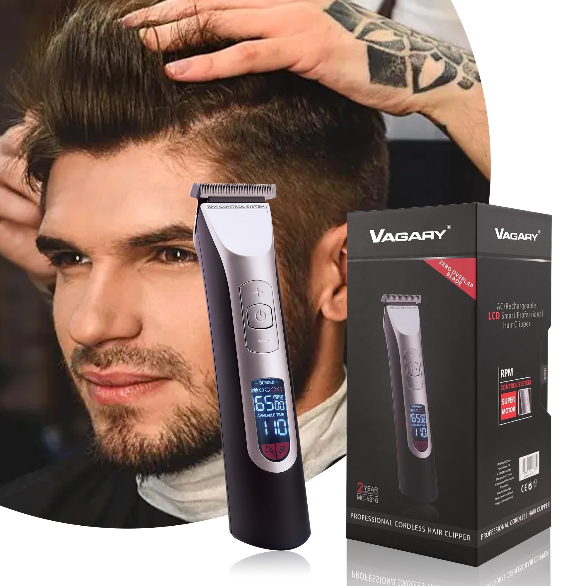 VAGARY Hair Clippers for Men Professional, High-End Steel Blade Cordless Trimmer Men Cutting Kit Multi-Gear Adjustment Barbers Haircut Electric Grooming Machine