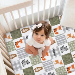 Munific Woodland Animals Baby Crib Sheet, Personalized Fitted Crib Bedding Sheet with Name, Custom Pack and Play Sheets, Crib Mattress Sheets for Baby Boys Girls, Mini Crib Sheet | Name Crib Sheets