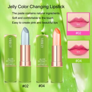 Kaynest 2 Packs Aloe Vera Lipstick Lips Moisturizer Long Lasting Nutritious Lip Balm Magic Temperature Color Change Lip Gloss (Set-B)