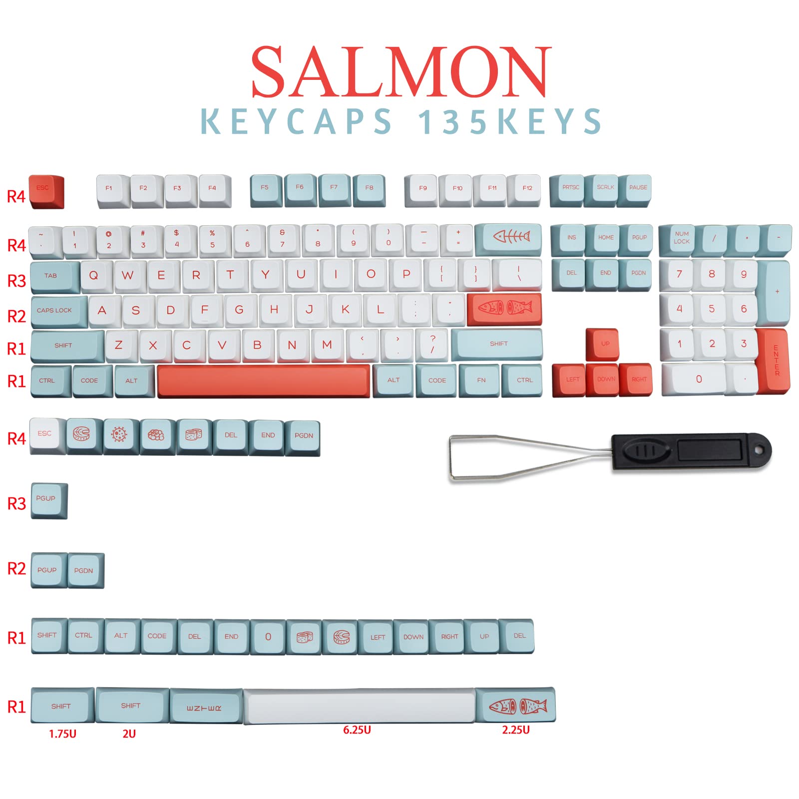 MOLGRIA Salmon MDA Keycaps, 135 Set Custom Keycaps Salmon for Gaming Keyboard, PBT MDA Dye Sublimation Keycaps with Keycap Puller for Gateron Kailh Cherry MX 104/87/74/61 60 Keyboard