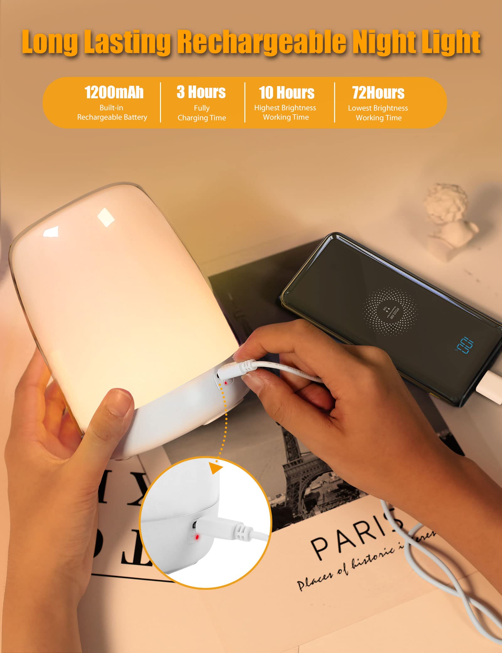 Night Light for Kids, Baby Night Light with Touch Control & Dimmable Warm Light, 5 Colors Changing Nursery Night Light, USB Rechargeable Bedside Lamp for Breastfeeding Toddlers Boys Girls Bedroom