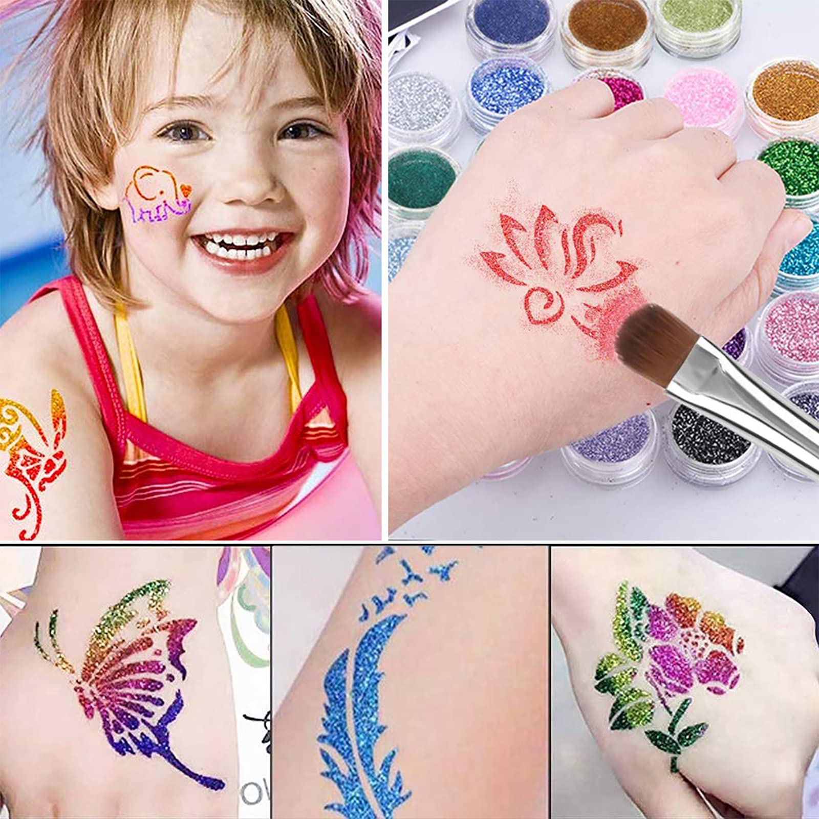 Temporary Tattoo Glue - wumawu 8ml Glitter Glue Brush Bottle, Water Soluble Body Painting Glue, Ideal for Halloween, Carnival, Birthday Party, Theme Party, Costume Events & Makeup Artists (3 Pcs)…