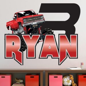 Personalized Monster Truck Wall Decals - Monster Truck Wall Stickers for Wall Decor - Monster Truck Room Decor for Boys - Monster Jam Wall Decals for Kids Bedroom - Customized Name Wall Decor