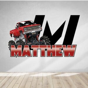 Personalized Monster Truck Wall Decals - Monster Truck Wall Stickers for Wall Decor - Monster Truck Room Decor for Boys - Monster Jam Wall Decals for Kids Bedroom - Customized Name Wall Decor