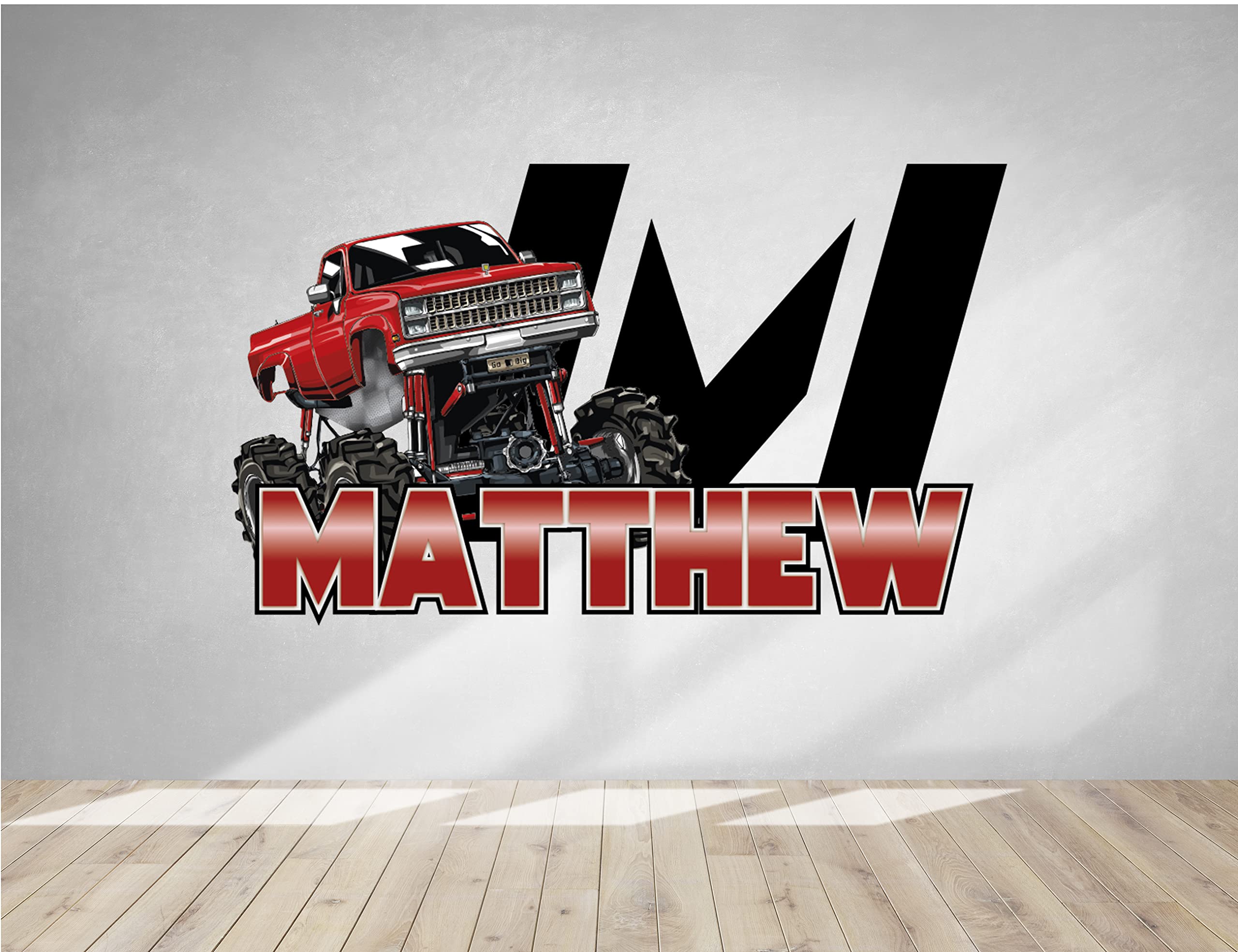 Personalized Monster Truck Wall Decals - Monster Truck Wall Stickers for Wall Decor - Monster Truck Room Decor for Boys - Monster Jam Wall Decals for Kids Bedroom - Customized Name Wall Decor