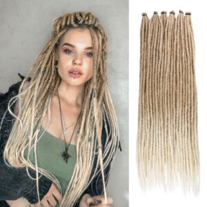 leeven 24 inch synthetic dreadlock extensions 20 strands hippie single ended dreads ombre blonde 0.6 cm width loc extensions reggae style crochet hair for women