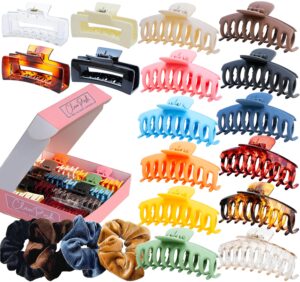 20 pack- large hair clips for thick hair & velvet scrunchies, 4.3 & 4in big claw clips set with 4.5in soft scrunchies matches any outfit for any hairstyle on any occasion