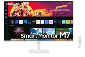 samsung 32" m70b series 4k uhd usb-c smart monitor & streaming tv, 4ms, 60hz, hdr10, wireless display, slimfit camera, gaming and iot hubs, alexa built in, 2022, ls32bm703unxza, white